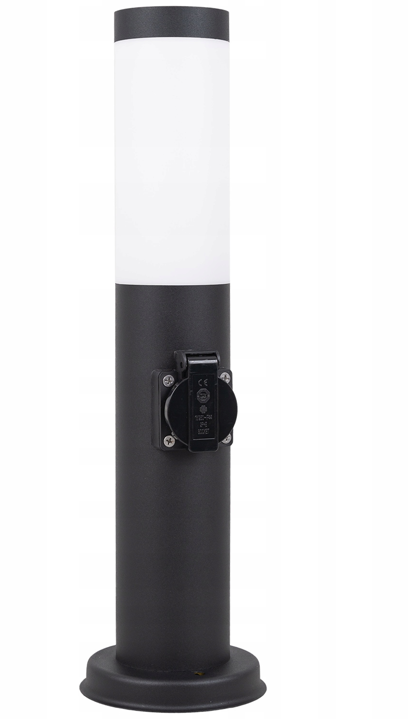 Słupek ogrodowy czarny okrągły 1xE27 lampa IP44 45cm z gniazdem ...