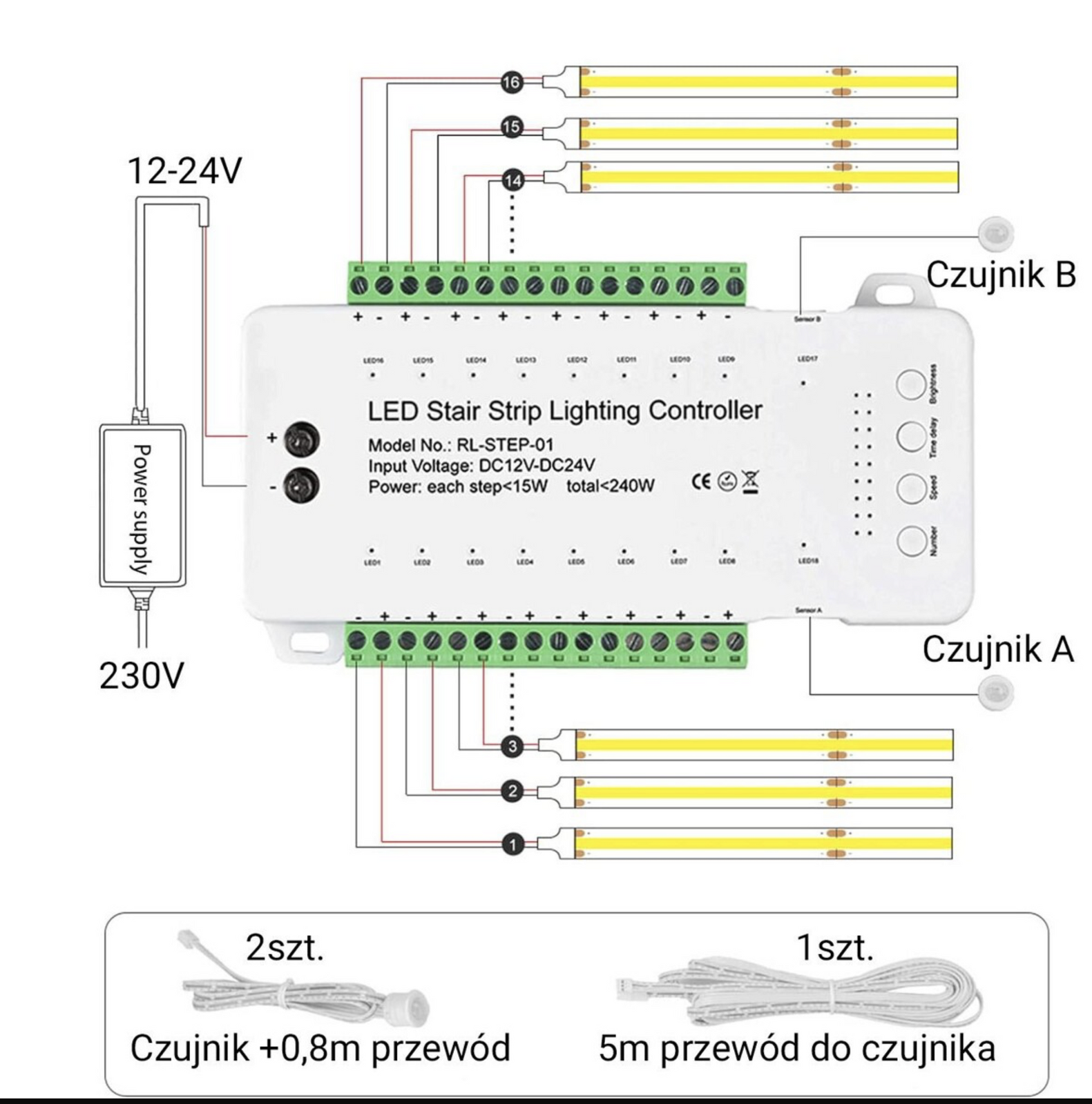 Sterownik schodowy LED PIR 16 czarny IP20 - LEDisON.com.pl